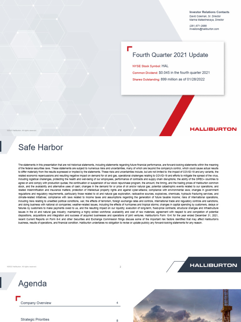 Halliburton 4Q21 IR Presentation - Final | PDF | Sustainable Energy | Halliburton