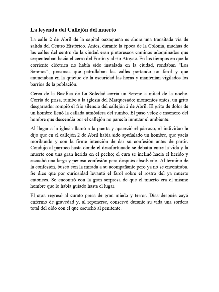 La Leyenda Del Callejón Del Muerto | PDF