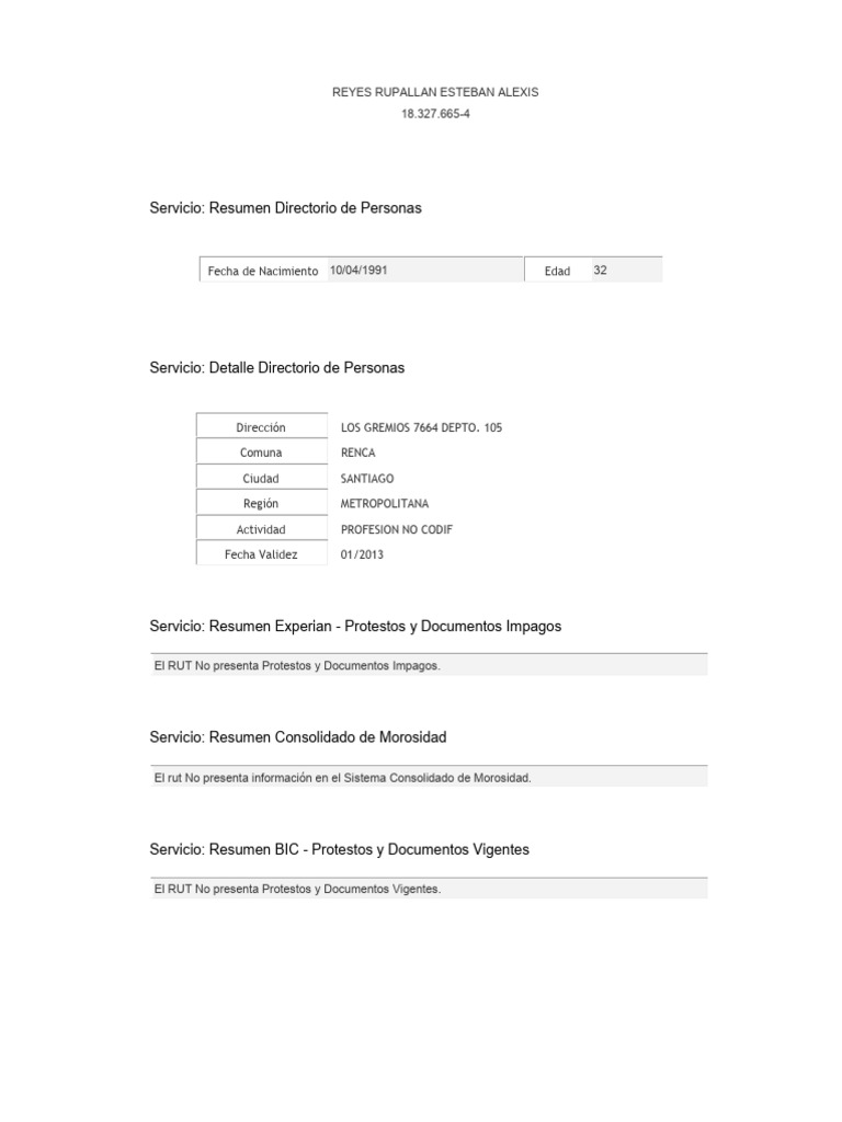 Servicio: Resumen Directorio de Personas | PDF