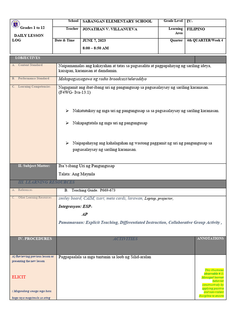 COT Filipino 4 4th Quarter Draft 1 | PDF