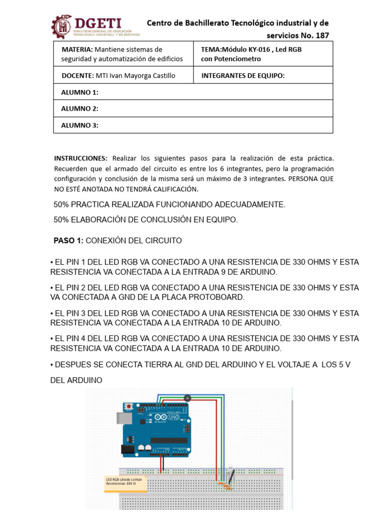 Práctica de LED RGB con Potenciómetro | PDF | Diodo emisor de luz ...