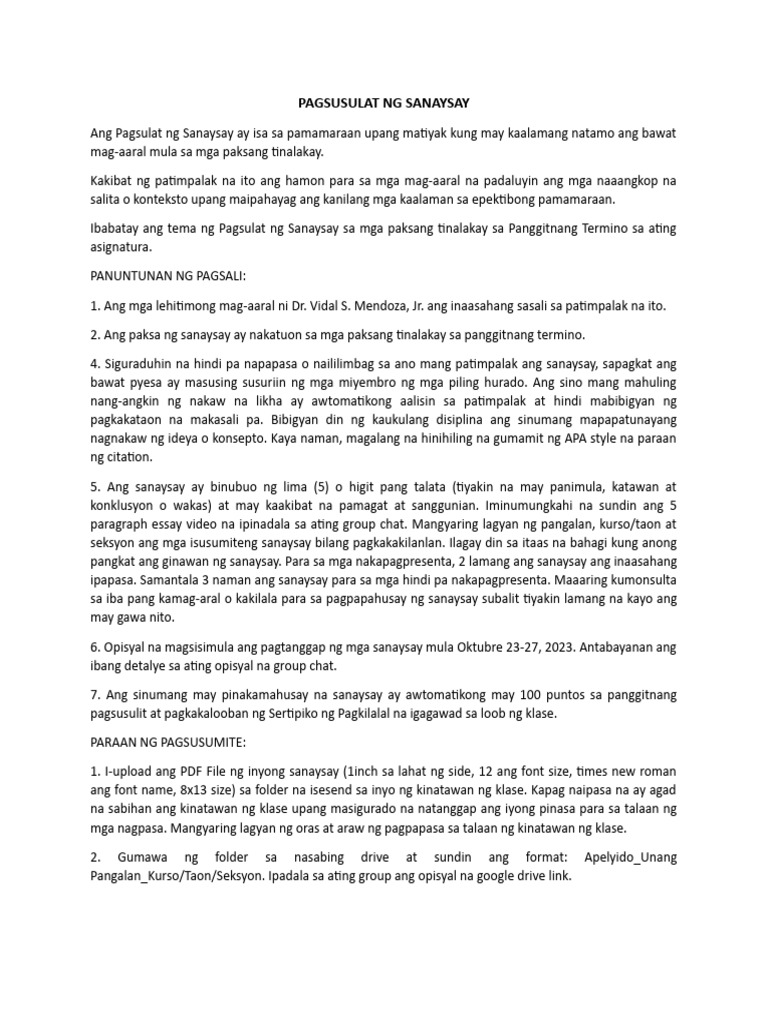 Gabay Sa Pagsulat NG Sanaysay | PDF Gabay Sa Pagsulat NG Sanaysay | PDF