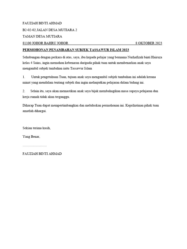 Contoh Surat Penambahan Subjek | PDF | Kesehatan Holistik