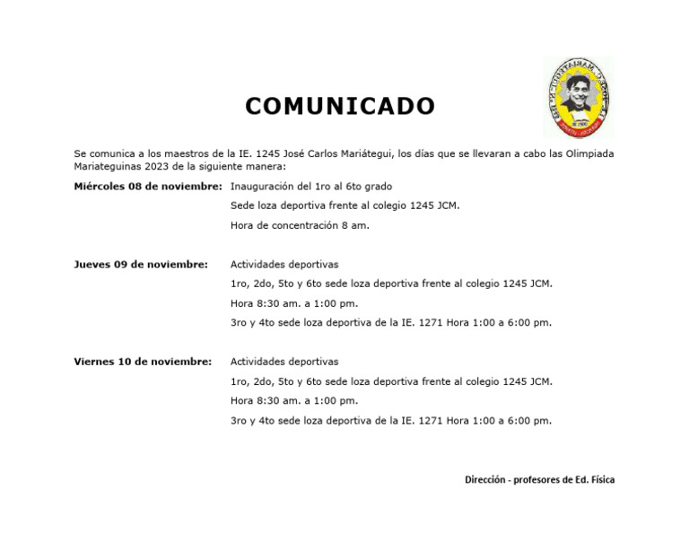 Comunicado Olimpiadas | PDF