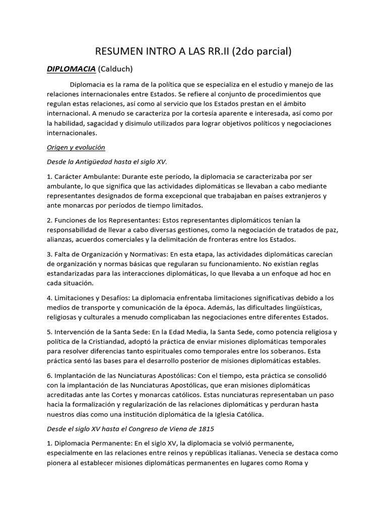 Resumen Intro a Las Rr.ii (2do Parcial) | PDF | Diplomacia | Misión ...