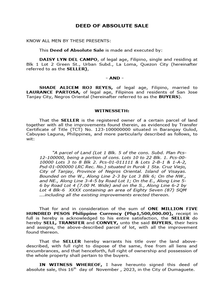 Deed of Sale | PDF | Justice | Crime & Violence