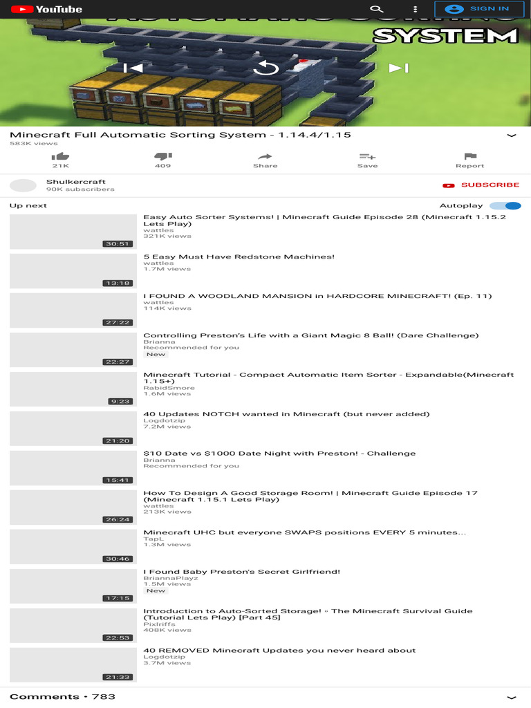 Minecraft Full Automatic Sorting System - 1.14.41.15 - YouTube | PDF ...