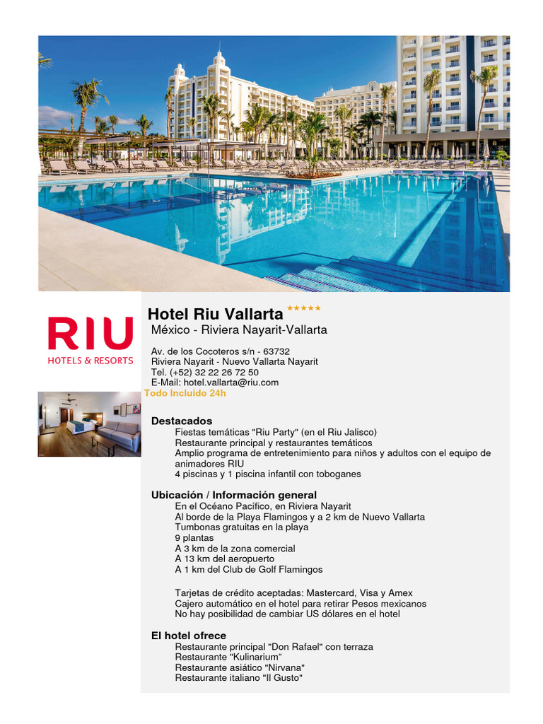 Hotel Riu Vallarta: Todo Incluido y Diversión | PDF | Cena | Hotel