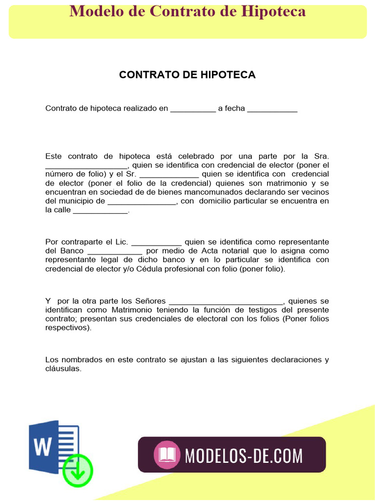 Modelo de Contrato de Hipoteca | PDF | Pagos | Ley común