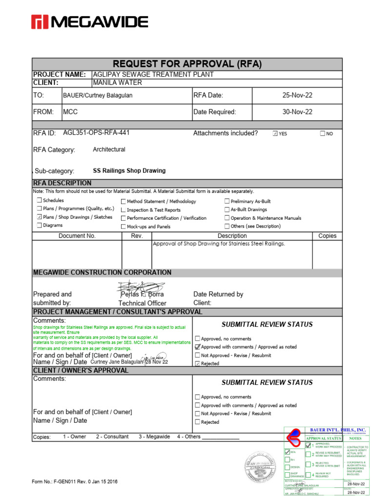 BAUER Response - AGL351. OPS. RFA-441 - SS Railings Shop Drawing AR. 2022 11 25 | PDF | Sheet ...