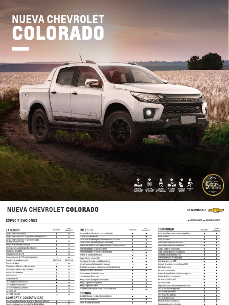 Chevrolet Colombia Nueva Colorado Ficha Tecnica | PDF | Airbag ...