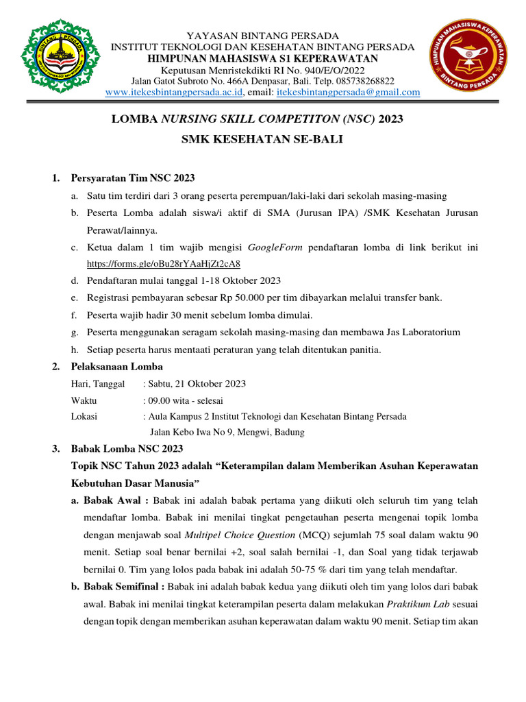 Kompetisi Nursing Skill Bali 2023 | PDF | Teknologi & Rekayasa
