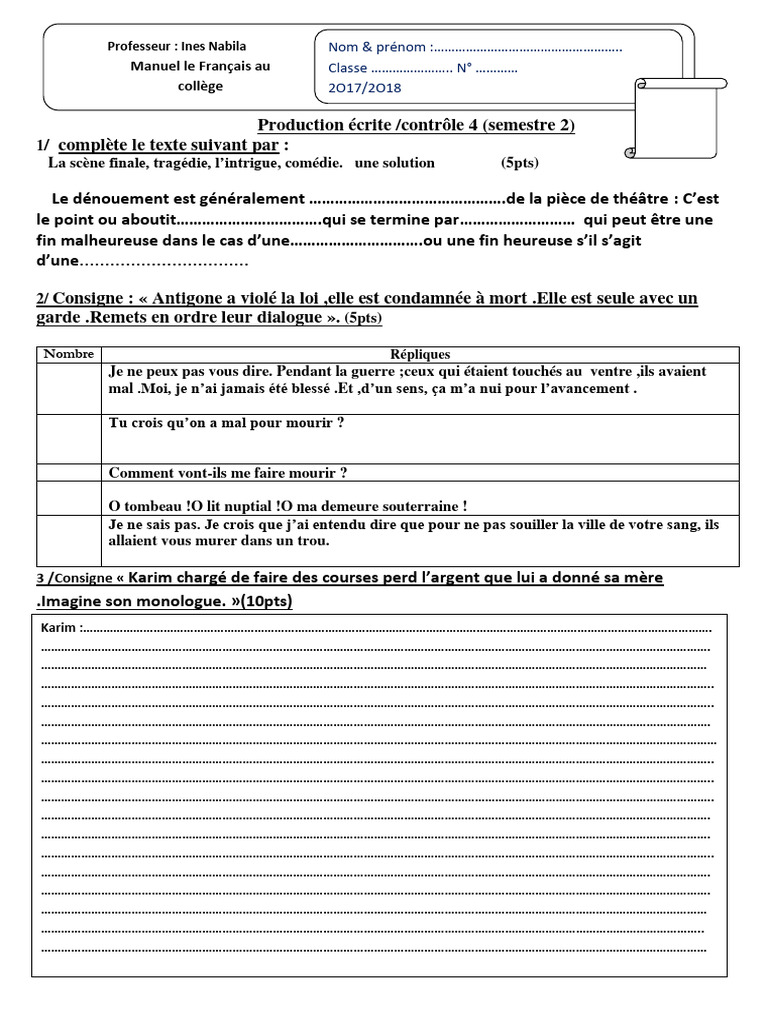 Production écrite 2AC Semestre 2 | PDF | Art | Histoire