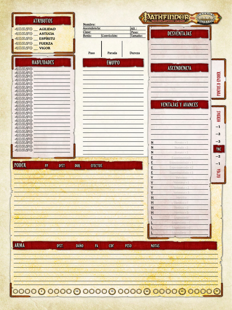 Hoja de personaje Savage Pathfinder | PDF
