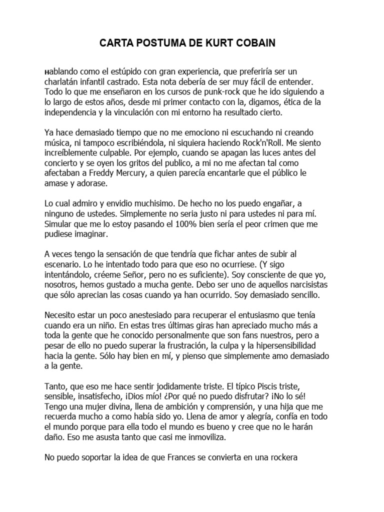Carta Postuma de Kurt Cobain | PDF | Novela negra, policíaca y suspenso