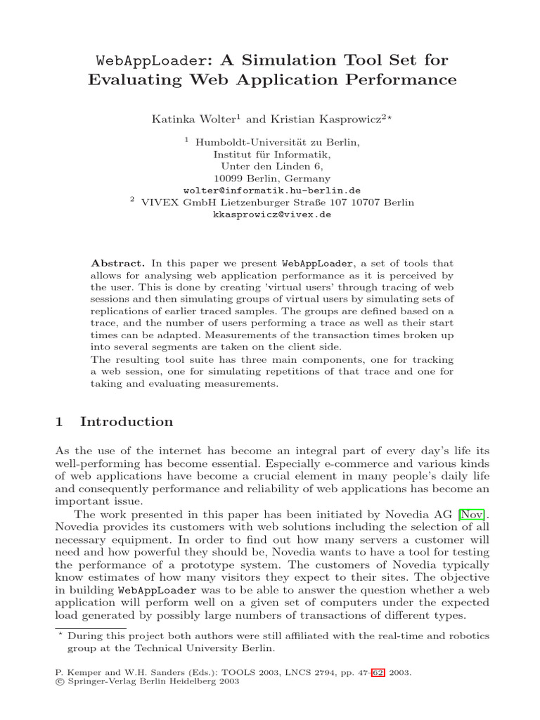 Evaluating Web Application Performance: Webapploader: A Simulation Tool Set For | PDF | World ...