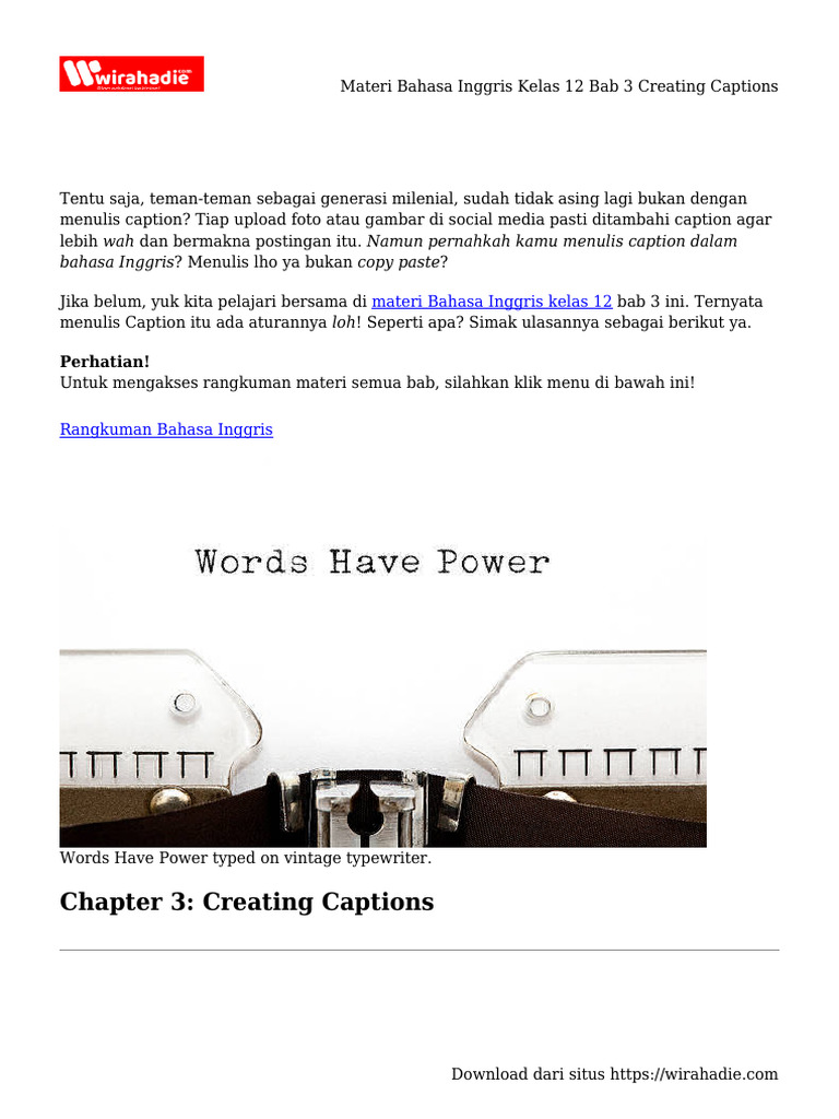 Materi Bahasa Inggris Kelas 12 Bab 3 Creating Captions | PDF