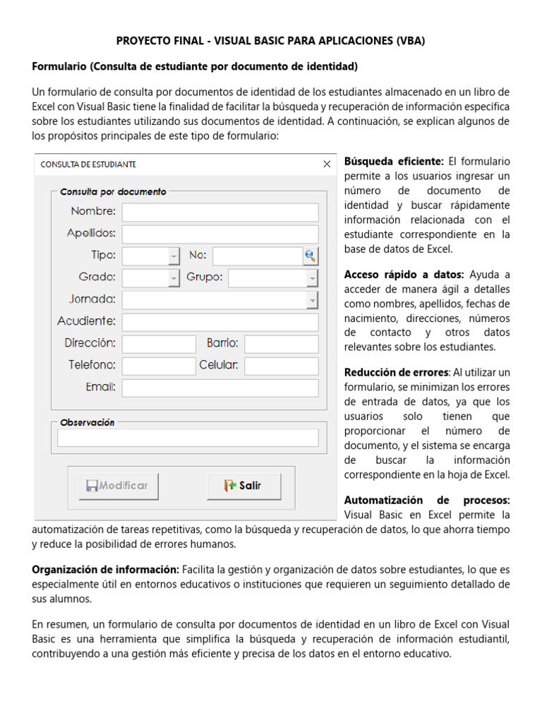 Formulario (Consulta de Estudiante Por Documento de Identidad) | PDF | Microsoft Excel | Visual ...