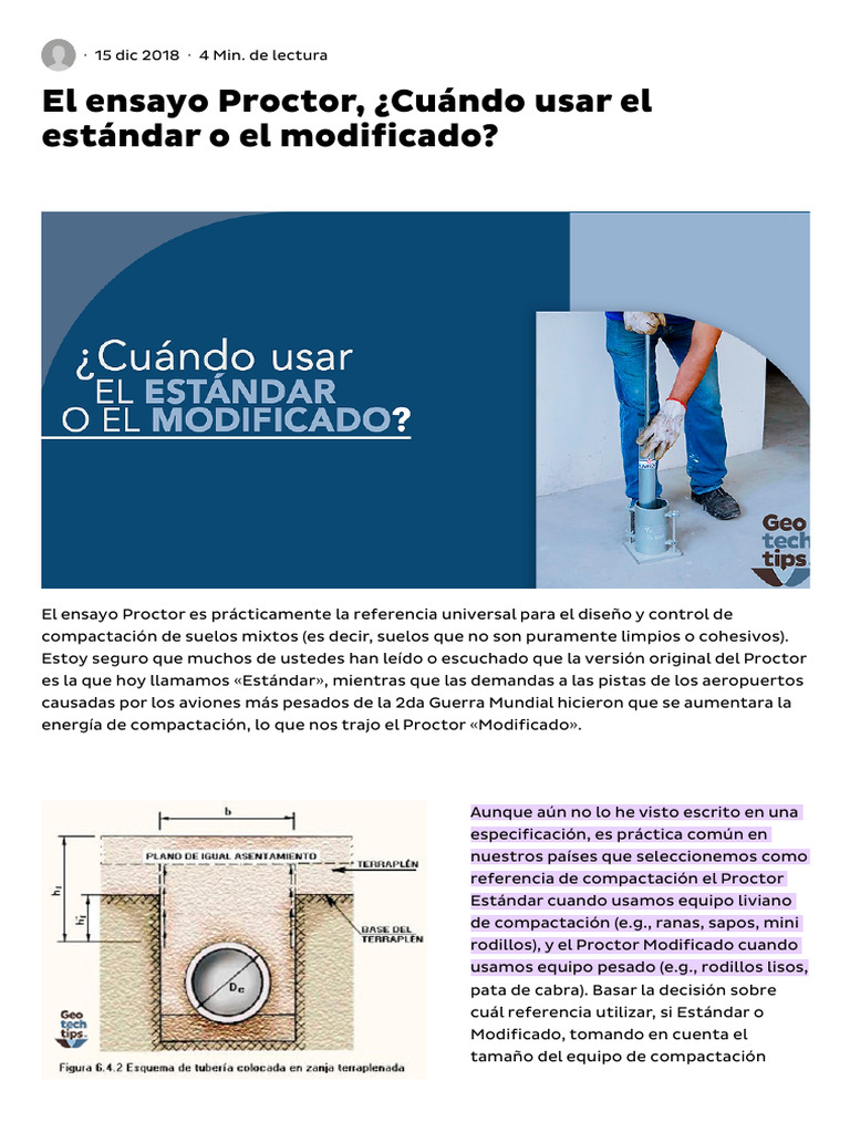 ¿Cuándo Usar El Ensayo Proctor Estándar o El Modificado | PDF