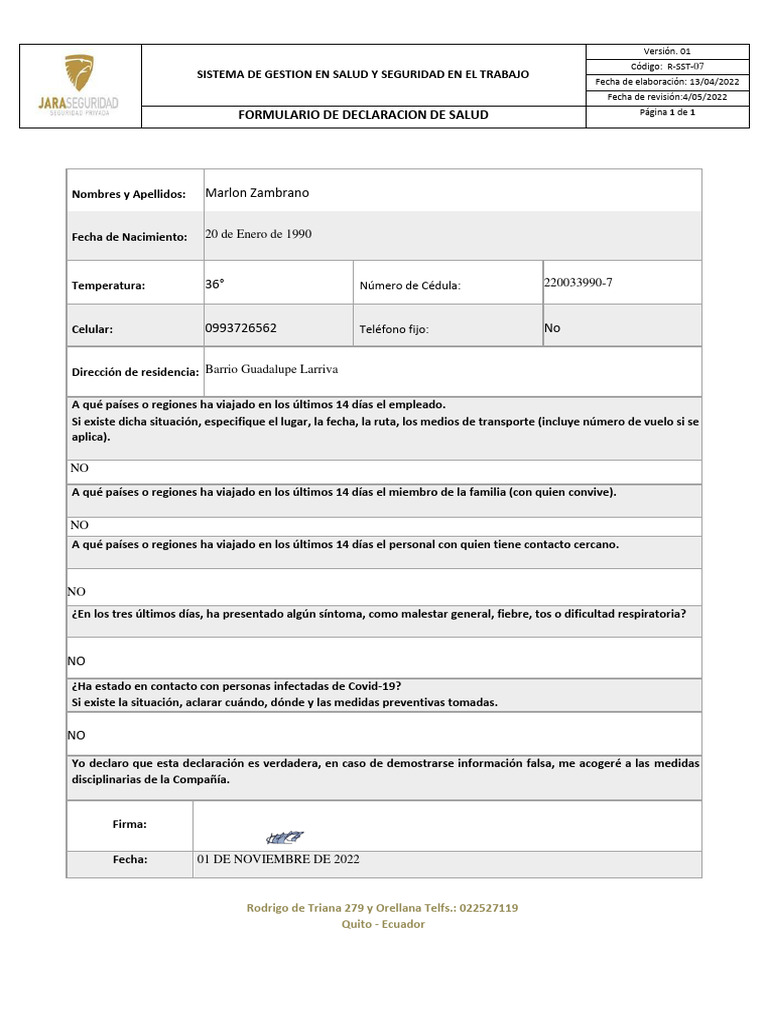 R-sst-07-Formulario de Declaracion de Salud.. | PDF