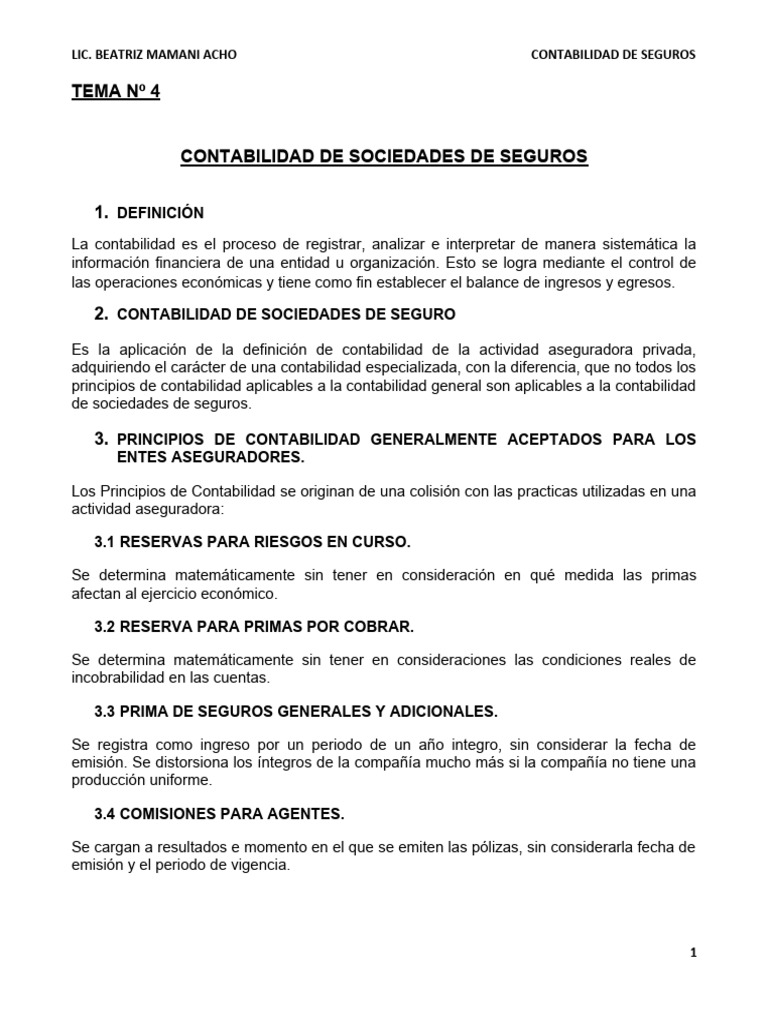 Tema Nº4 Contabilidad de Sociedades de Seguros | PDF | Contabilidad | Reaseguro