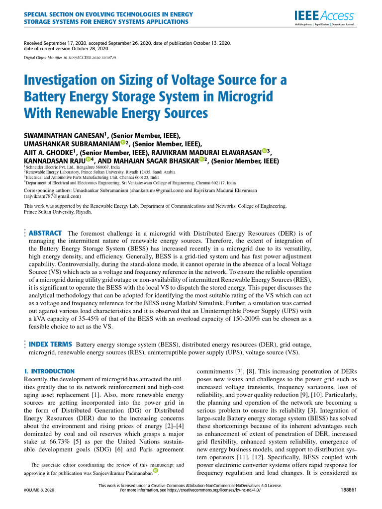 Investigation On Sizing of Voltage Source For A Battery Energy Storage System in Microgrid With ...