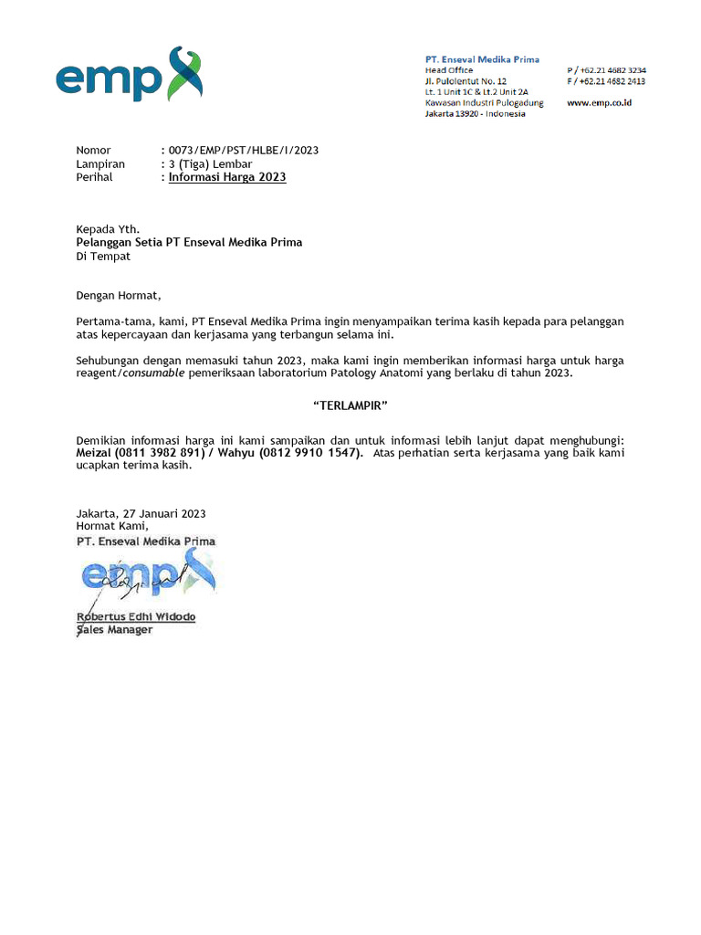 2023 - 0073 - JK2 - HLBE - INHAR - Price List Patology Anatomi - Customer EMP | PDF