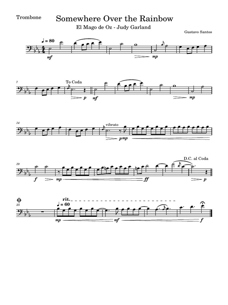 Somewhere Over The Rainbow-Trombone | PDF