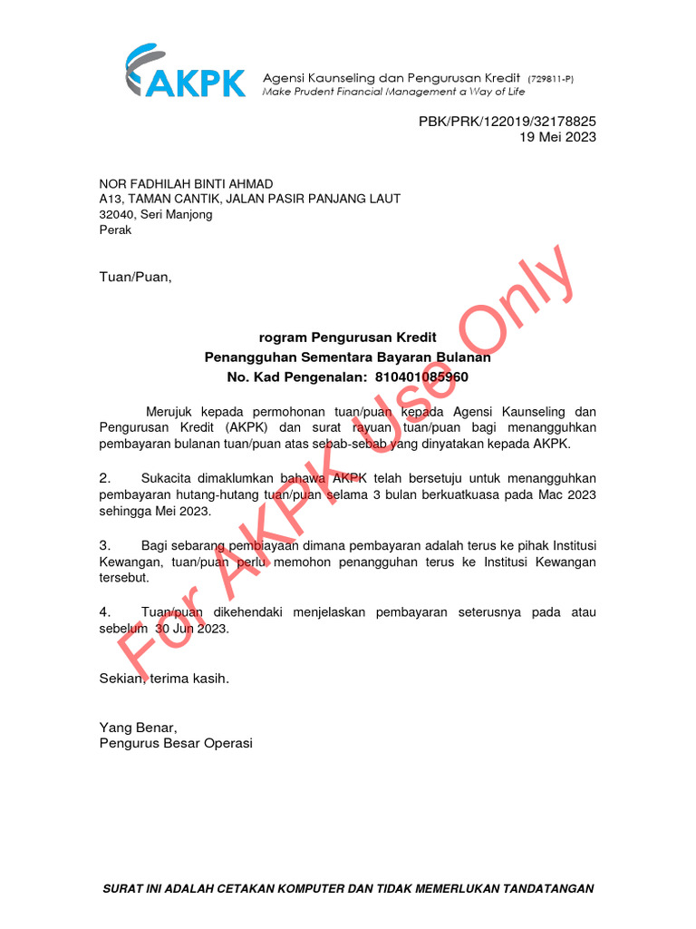 Contoh Surat Akpk | PDF | Pengelolaan Keuangan & Uang