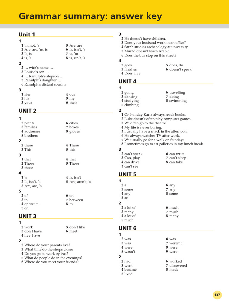 Grammar Reference Answer Key | PDF