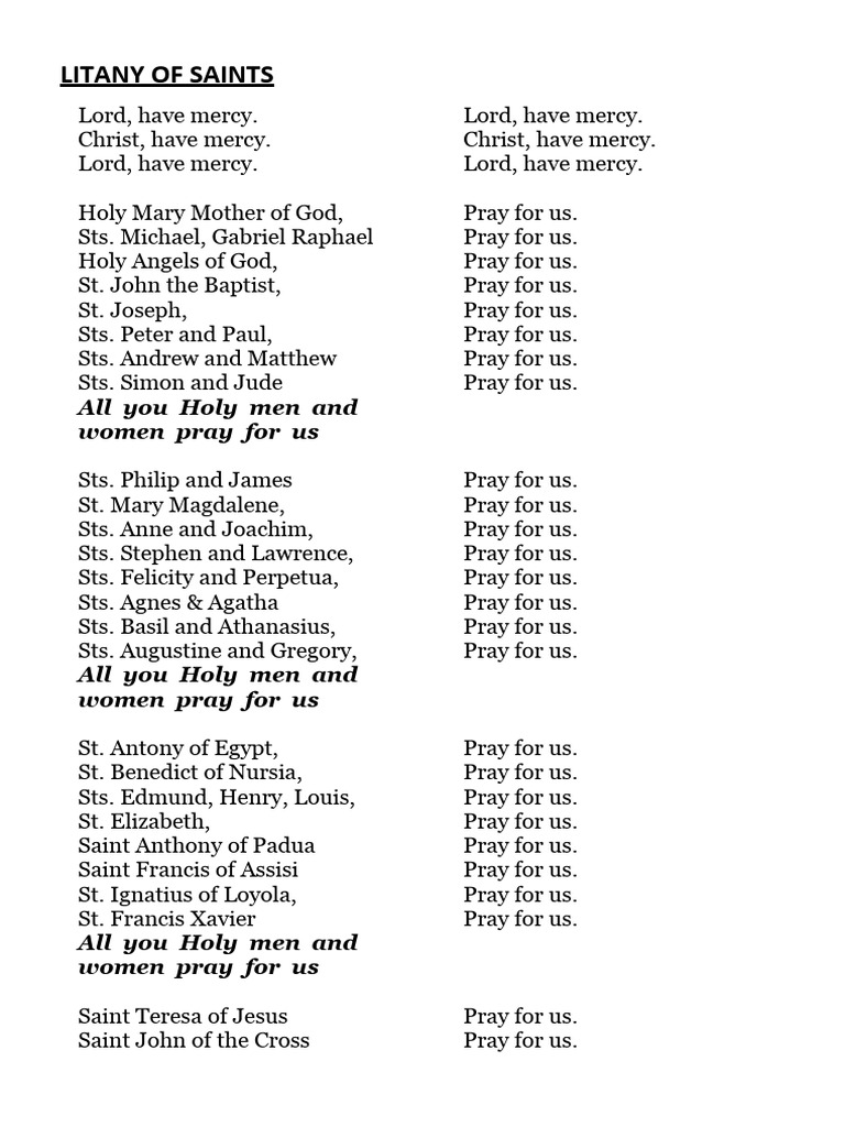 Litany of Saints | PDF | Mercy | Prayer
