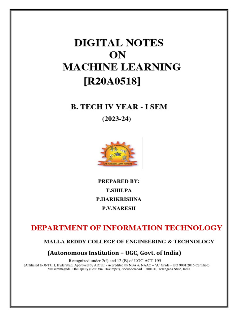 Machine Learning | PDF | Coefficient Of Determination | Principal ...