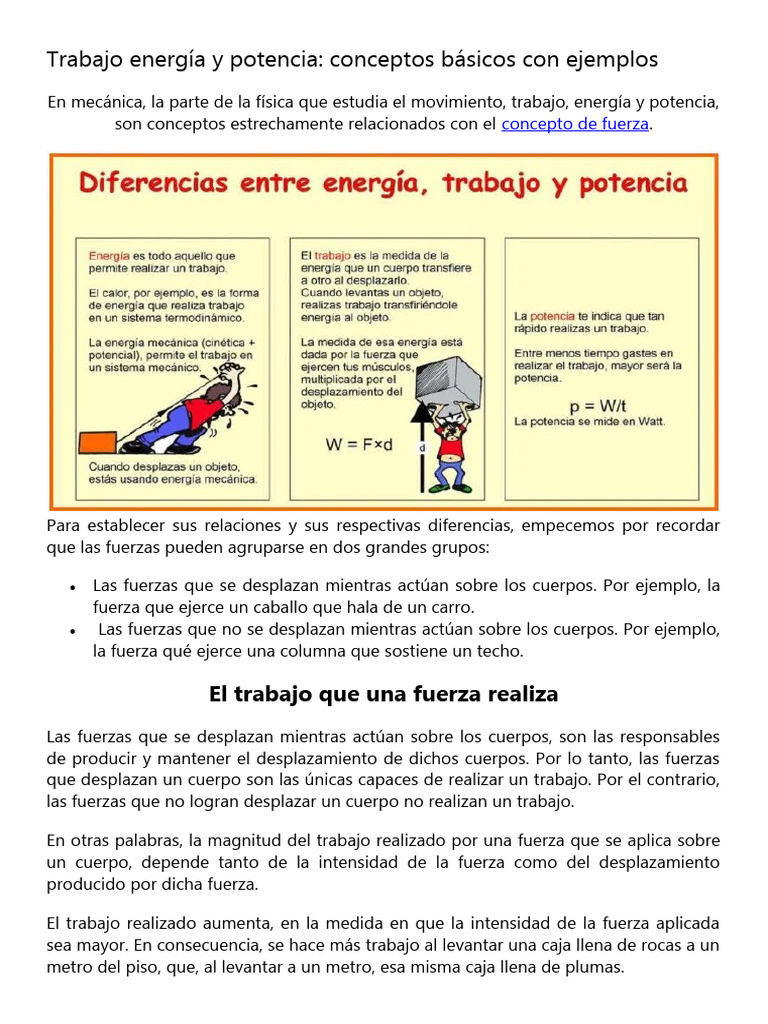 Ficha Fisica - Trabajo Energía y Potencia | PDF | Vatio | Fuerza