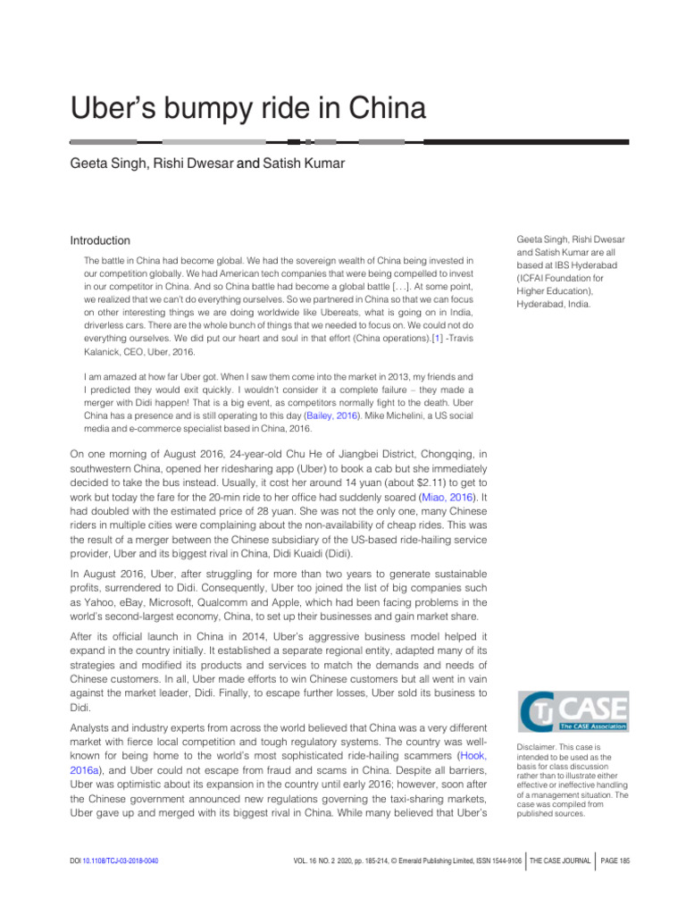 Uber in China - Bumpy Ride | PDF | Baidu | China