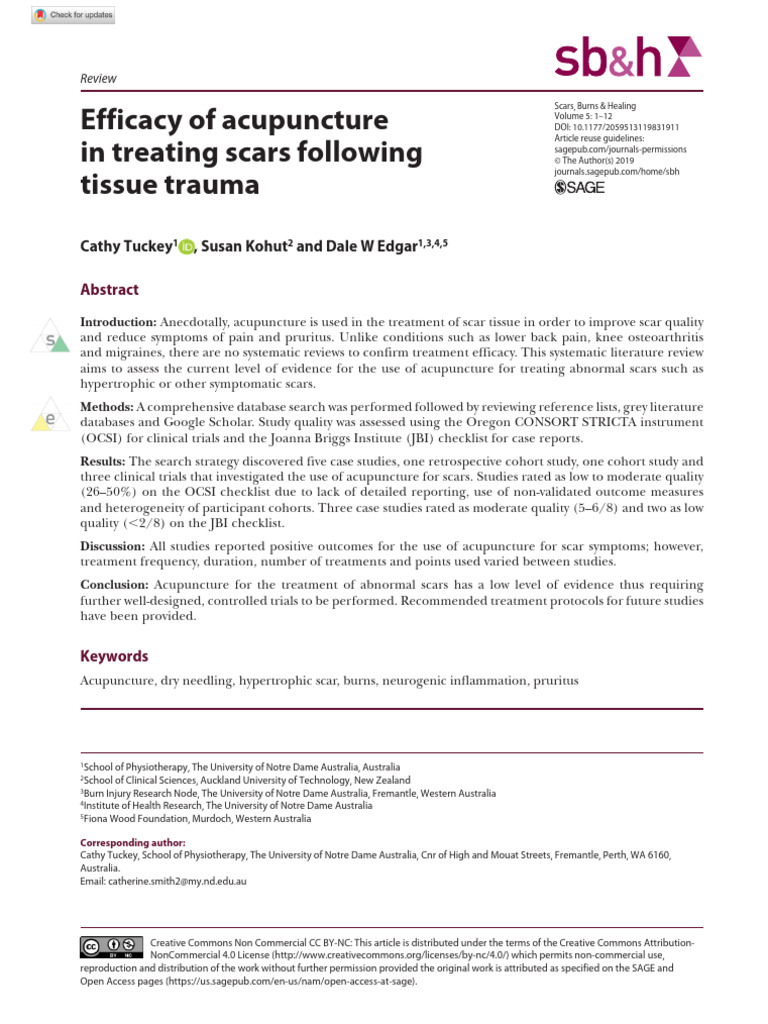 Tuckey Et Al 2019 Efficacy of Acupuncture in Treating Scars Following ...