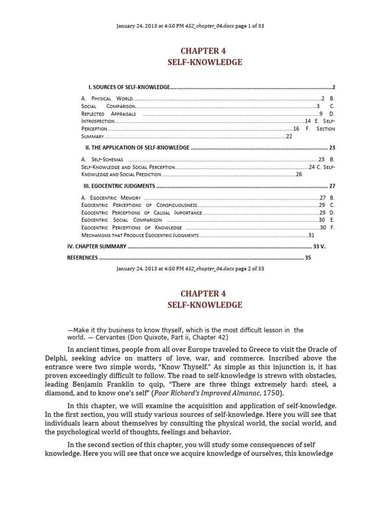 Understanding The Self Chapter4 - Self Knowledge | PDF | Mental ...