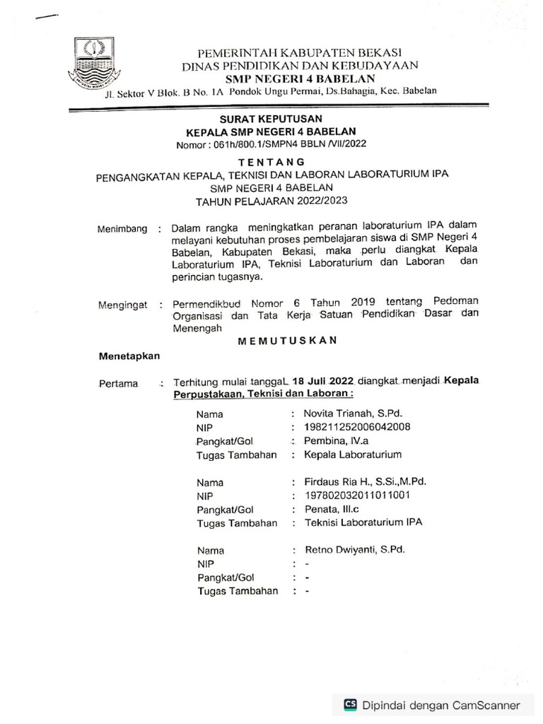 SK Kepala, Teknisi, Laboran Lab 2022 | PDF