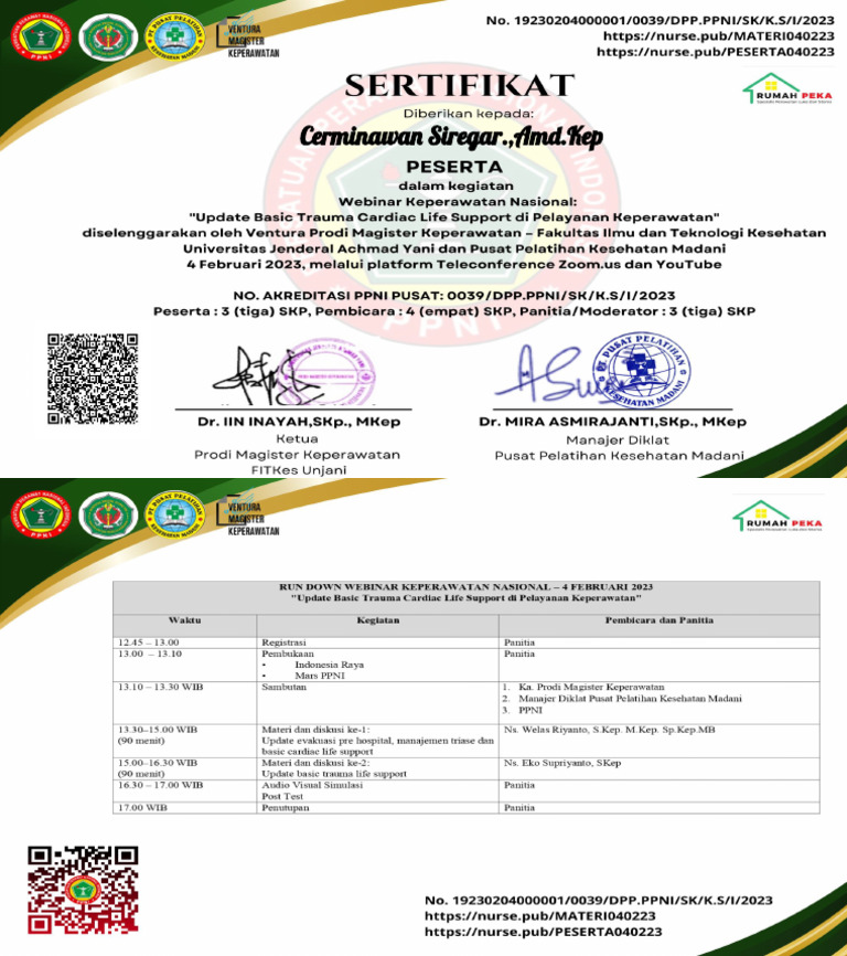Cerminawan Siregar.,Amd - Kep (550) - 4 Februari 2023 - Sertifikat ...