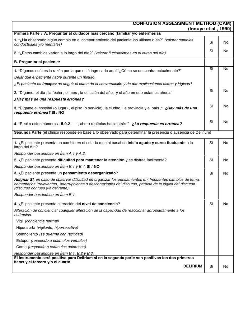 Confusion Assessment Method (Cam) (Inouye Et Al., 1990) : ¿Hay Más de ...