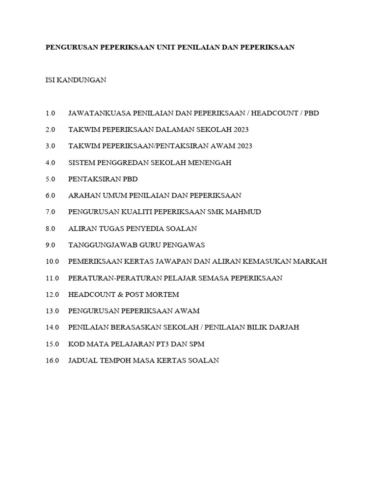 Pengurusan Peperiksaan Unit Penilaian Dan Peperiksaan | PDF