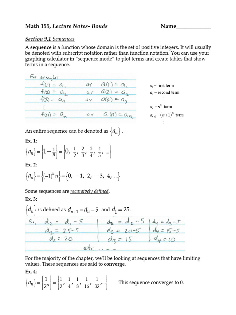 Math 155 Lecture Notes Section 9,1 | PDF | Sequence | Function ...