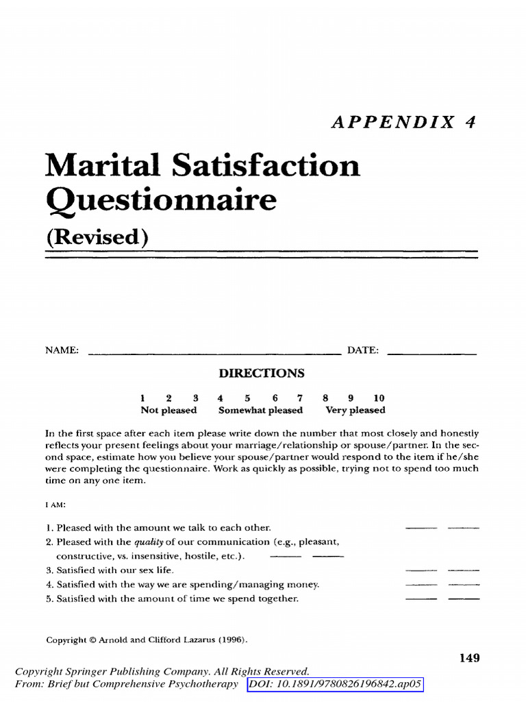 Marital Satisfaction Questionnaire (Revised) | PDF | Marriage ...