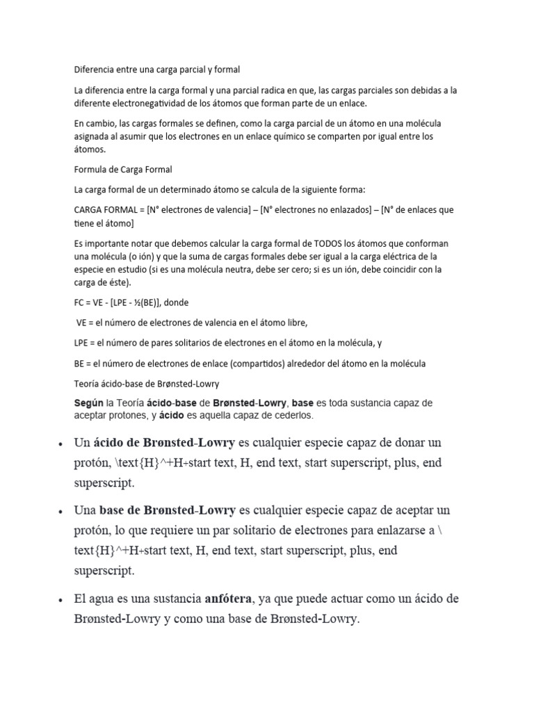 Carga Formal vs Carga Parcial en Química | PDF | Ácido | Solvacion