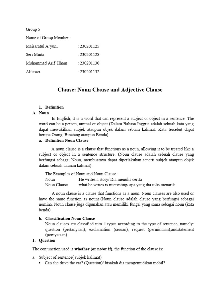 Noun dan Adjective Clause: Definisi dan Contoh | PDF | Sains & Matematika