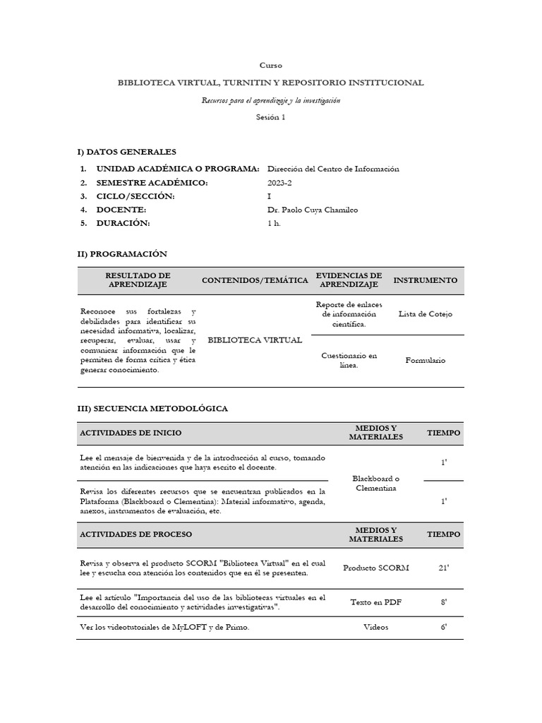 Sesión 1 Biblioteca Virtual 2023-2 | PDF | Libreria digital