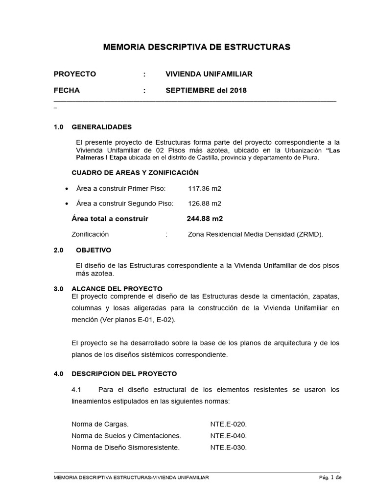 Memoria - Descriptiva - Estructuras | PDF | Hormigón | Fundación (Ingeniería)