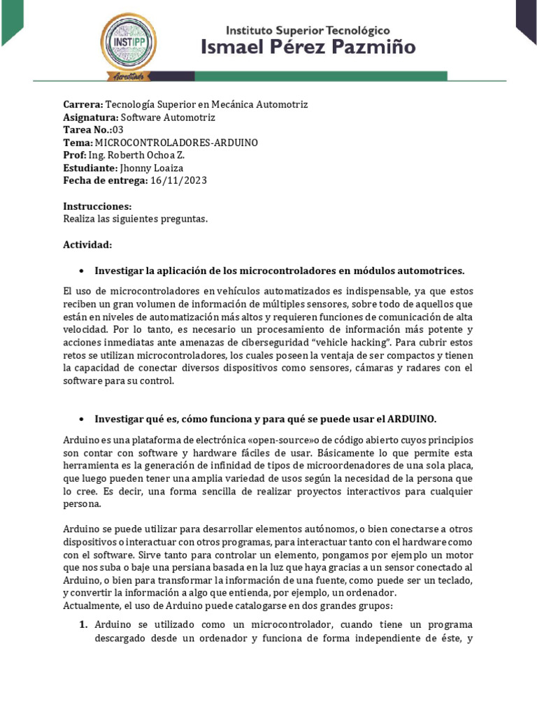2143tarea 3 - Microcontroladores-Arduino | Descargar gratis PDF | Arduino | Hardware de la ...