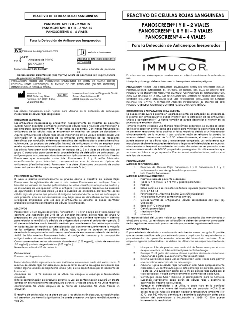 Inserto PANOSCREEN I, II, III | PDF | Anticuerpo | Sangre