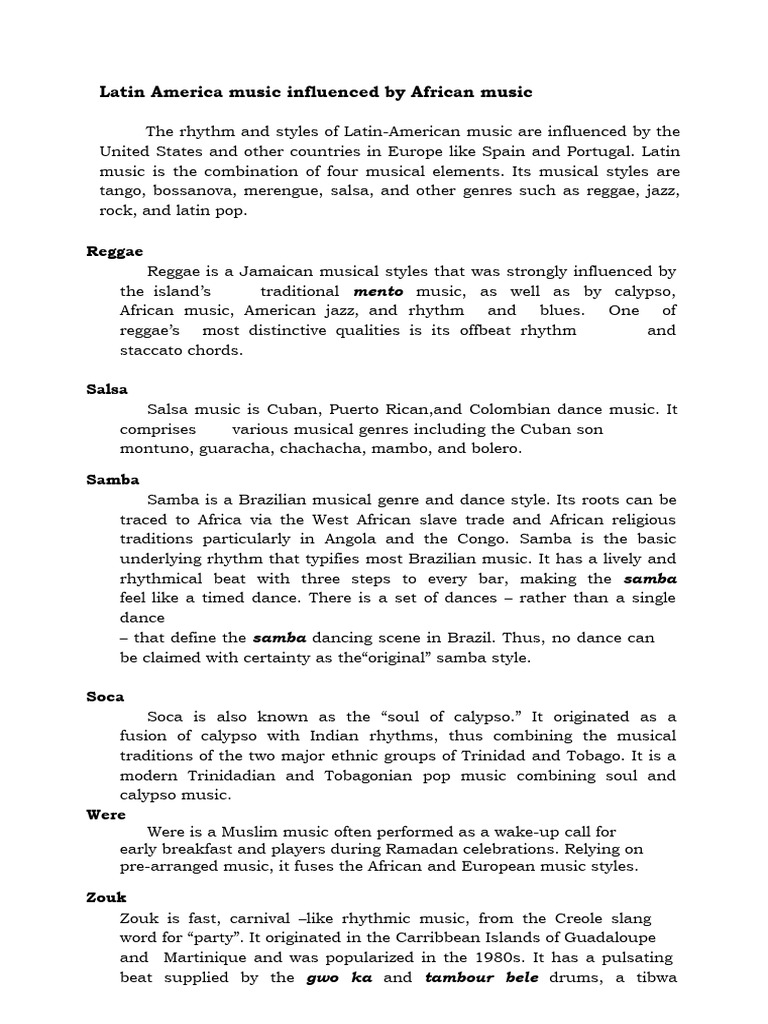 Afro-Latin Music Influences & Styles | PDF | Reggae | Performing Arts