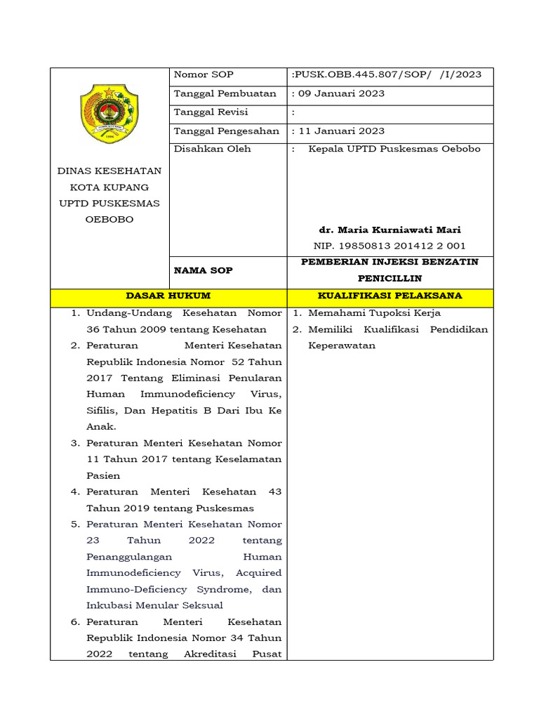 Sop Pemberian Benzatin Penisilin | PDF | Sains & Matematika